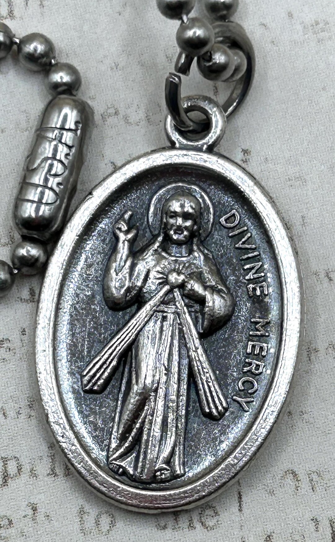 Vintage Silver Plated Catholic Medal Necklace, Divine Mercy & Guadalupe ...