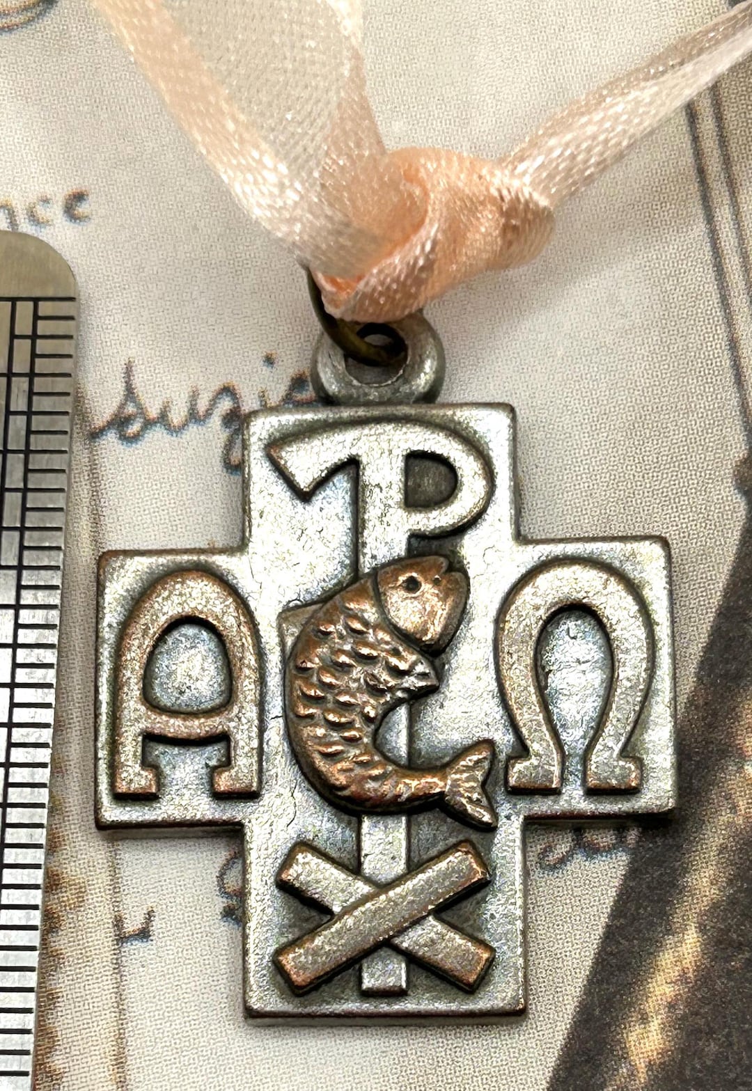 Vintage Old Christogram Pope Symbol Italy Cross Religious Medal ...