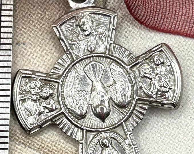 Vintage Silver Plated Catholic Four Way Cross Religious Medal Pendant ...
