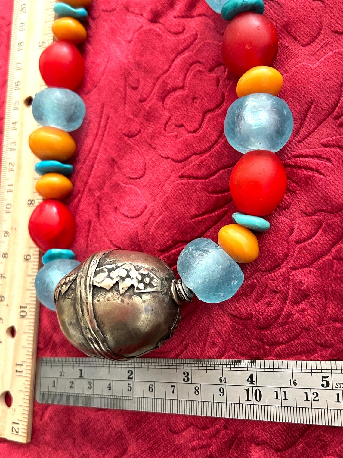 Huge Vintage Copal Turquoise Giant Pendant Ethnic Large Bead Collar ...