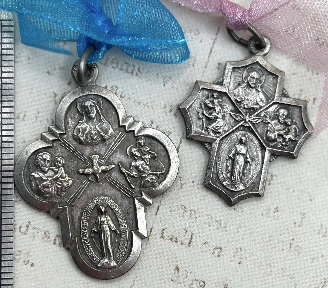 Vintage Lot Set Four Way Cross Scapular Religious Catholic Medal ...