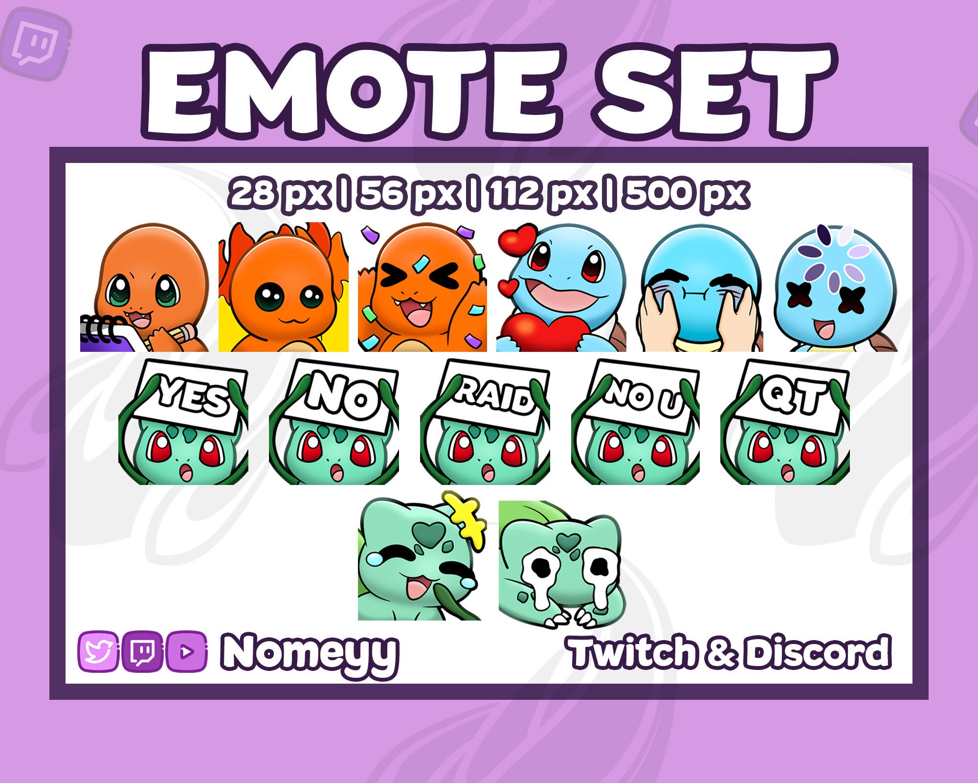 Twitch/discord Emotes: 9 Gen 1 Starter Pokemon Emotes + 4 Extra Signs ...