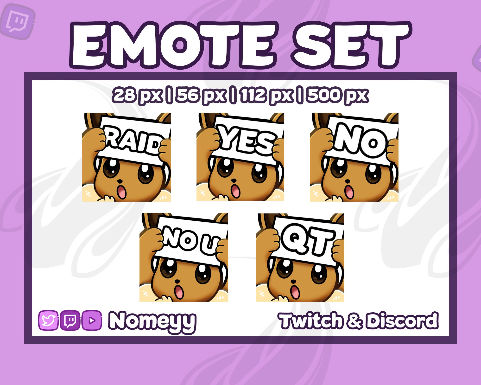Twitch/discord Emotes: 5 Eevee Emotes (sign Set) - Etsy