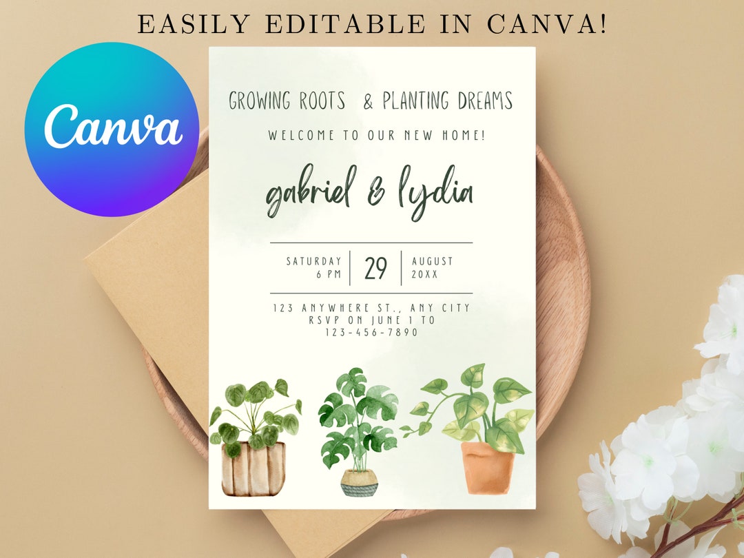 Housewarming Invitation Green Leaf Plant Instant Digital Download New ...