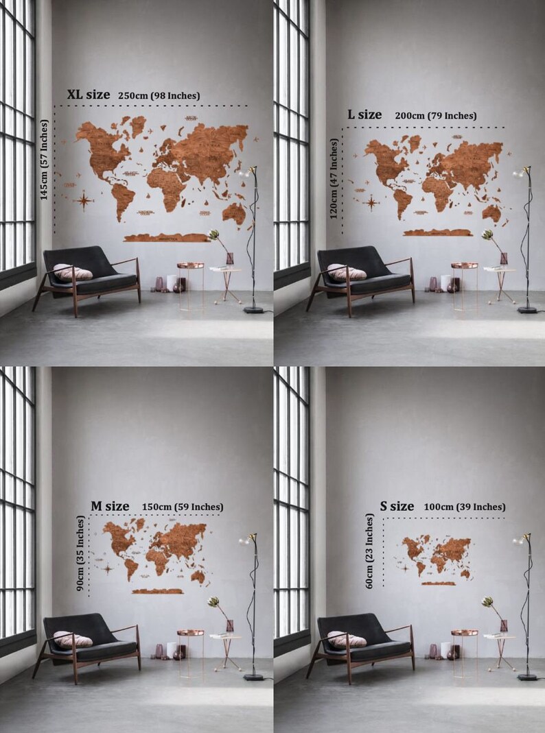 Handcrafted Wooden World Map Wall Art, Home Office Decor, Push Pins Map ...