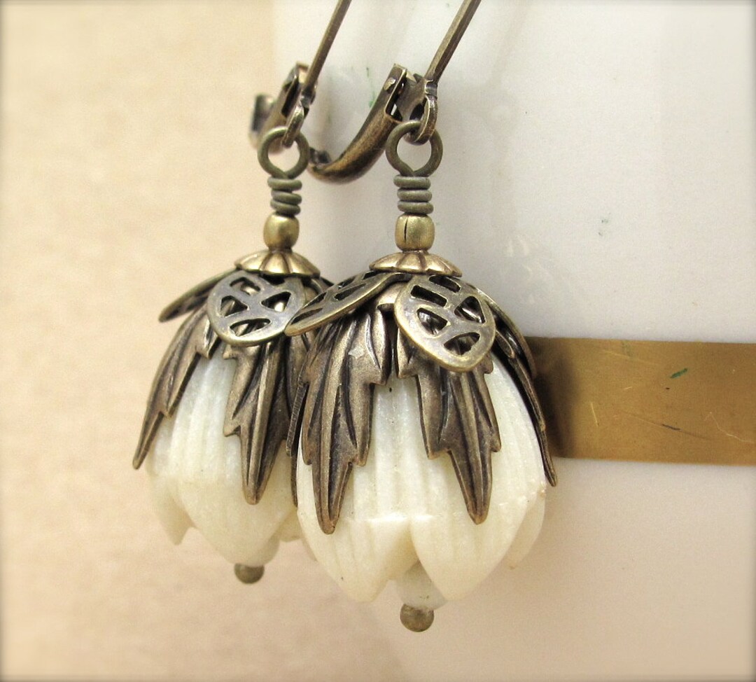 Pikake Flower Earrings Hawaiian Jewelry Antiqued Brass Boho Bohemian ...