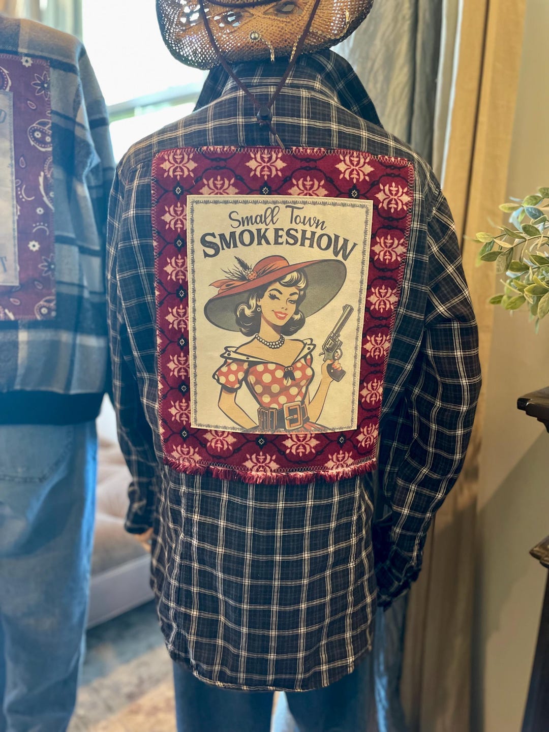 Graphic Button Down, Upcycled Small Town Smokeshow, Mens Medium - Etsy