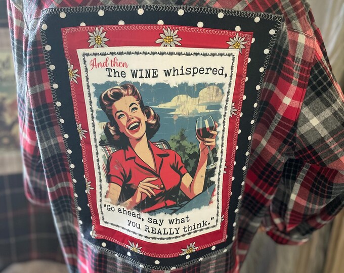 Graphic Flannel, Upcycled, the Wine Whispered, Mens Large - Etsy