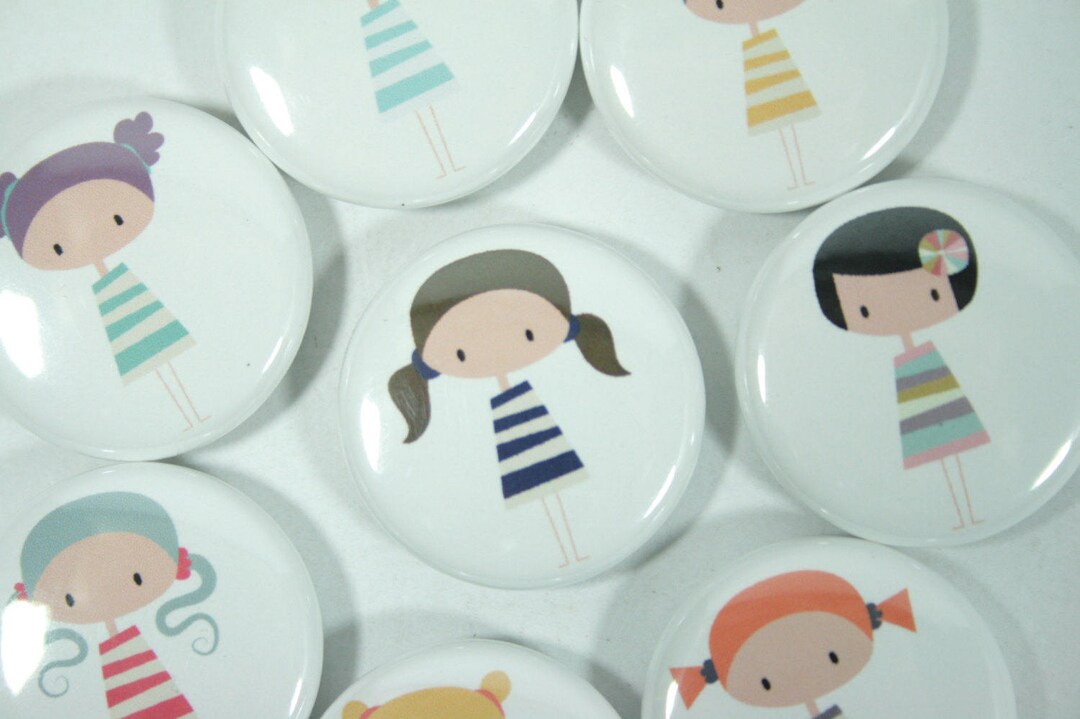 Cute Little Kawaii Girls Pin Back Button or Magnet Party Favors - Etsy
