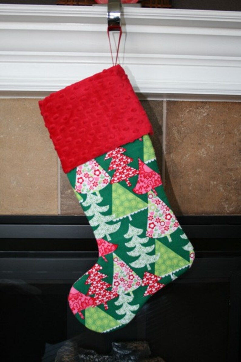 CHRISTMAS STOCKING Trees on Green Christmas Stocking - Etsy