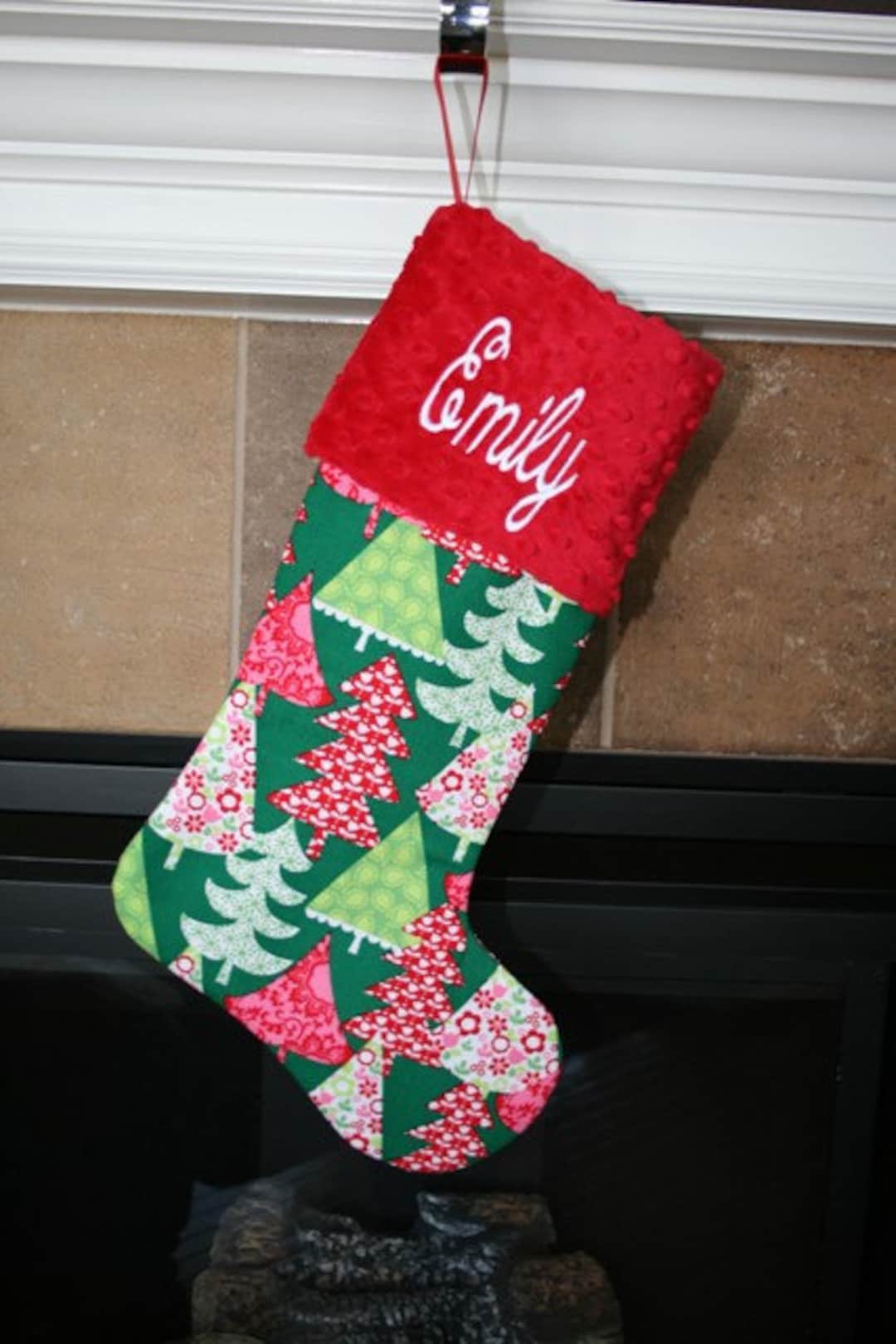 CHRISTMAS STOCKING Trees on Green Christmas Stocking - Etsy