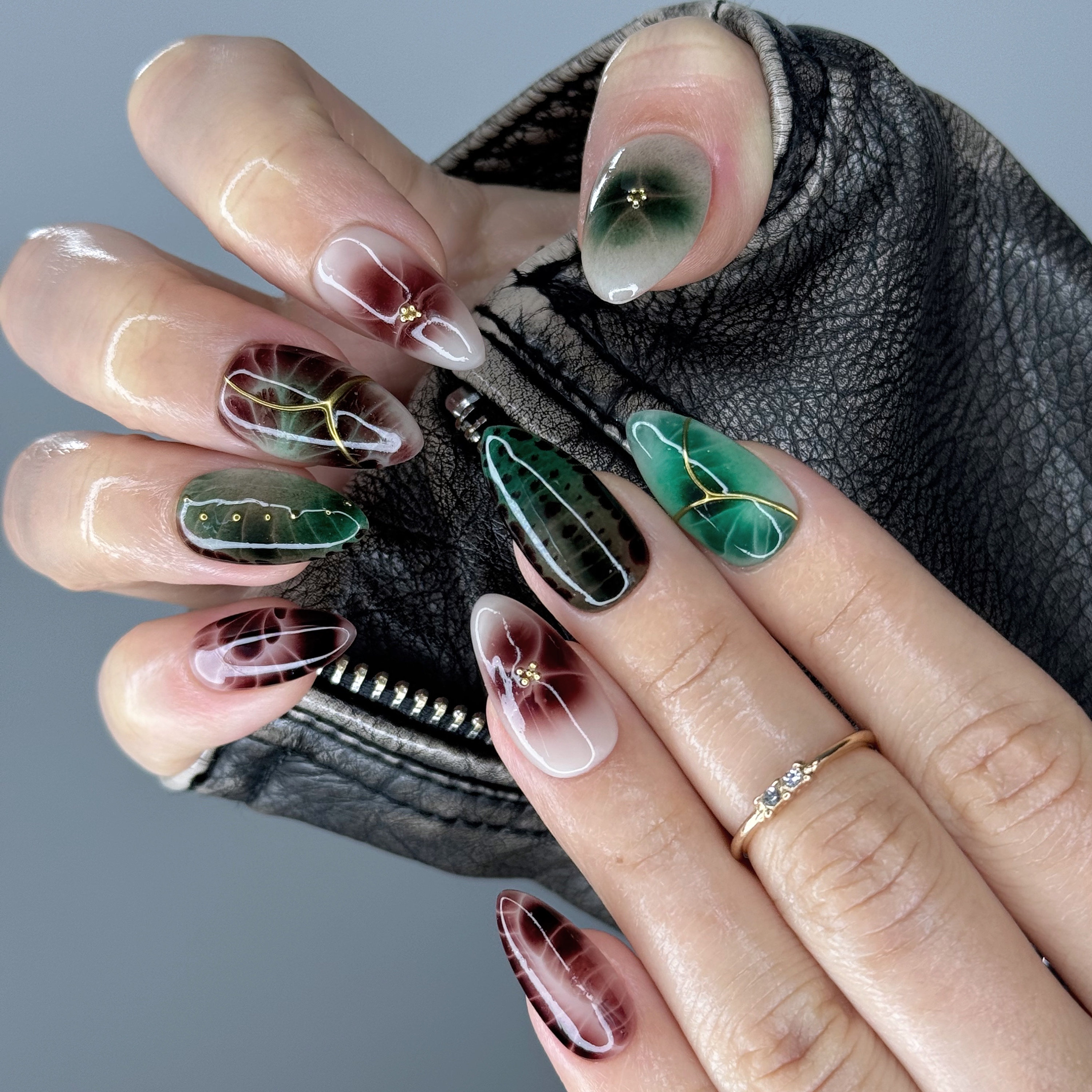 Blooming Earthy Tone Vacation Nails Green Brown Earth Tone Freestyle ...