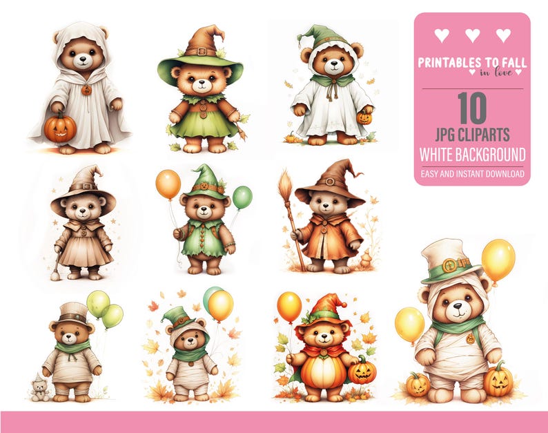 10 Teddy Bear Halloween Costumes With Jack O Lantern, Halloween ...