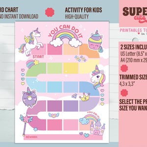Unicorn Rainbow Reward Chart for Kids, Cute Unicorn Sticker Chart ...