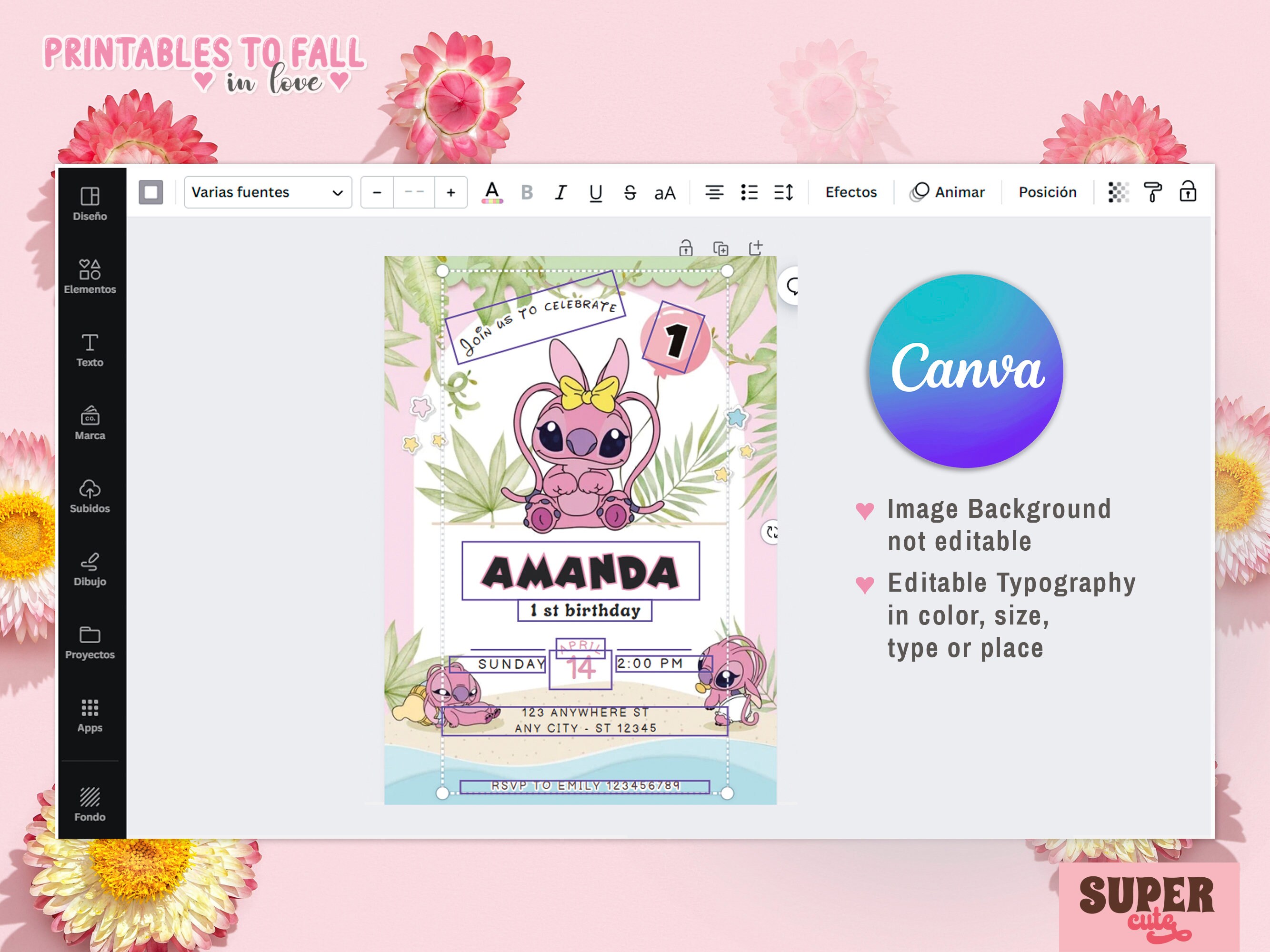 Stitch Girl Birthday Invitation, Pink Stitch Baby Shower Invitation ...