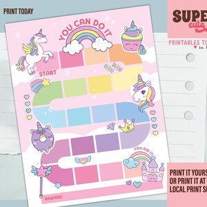 Unicorn Rainbow Reward Chart for Kids, Cute Unicorn Sticker Chart ...