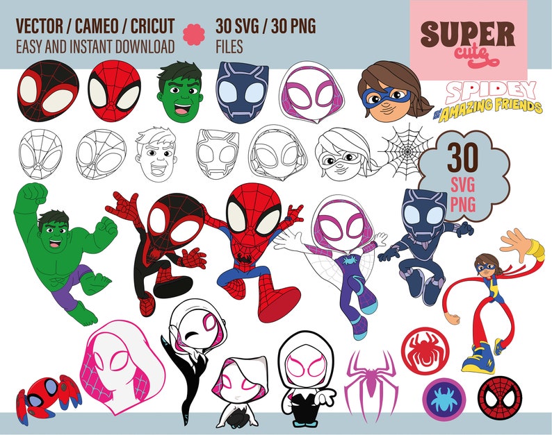 30 Clipart Spidey and Friends, Spidey, Digital Download, SVG, PNG ...