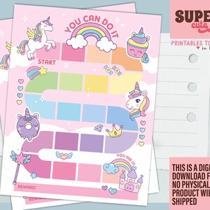 Unicorn Rainbow Reward Chart for Kids, Cute Unicorn Sticker Chart ...