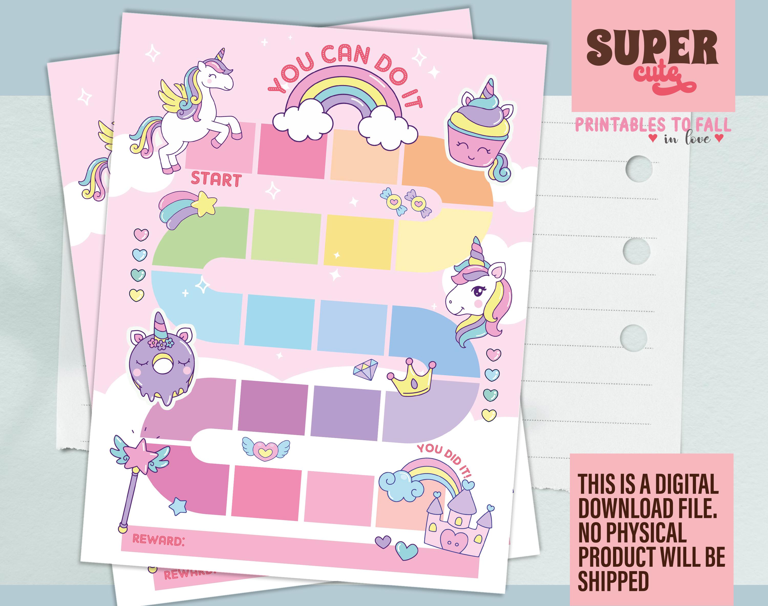 Unicorn Rainbow Reward Chart for Kids, Cute Unicorn Sticker Chart ...