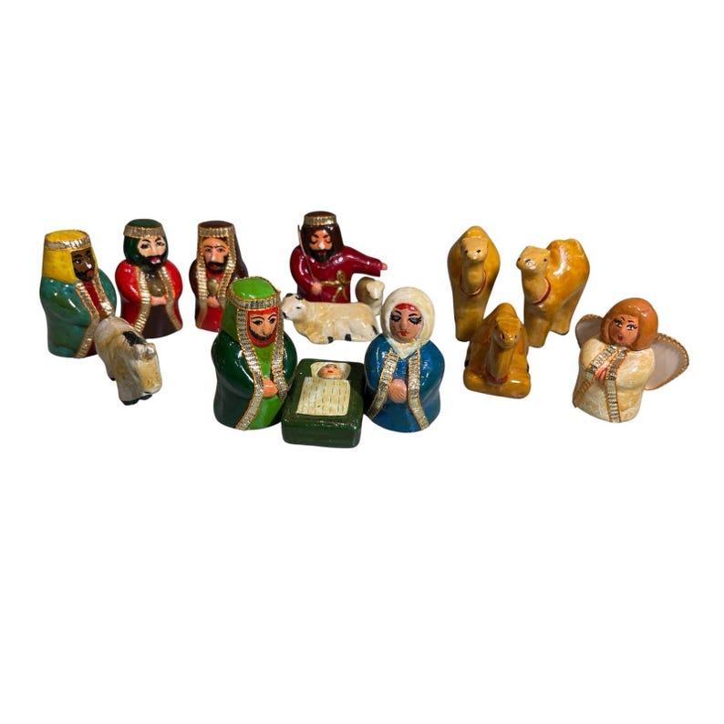 Handmade Nativity Set Mexican Hand Painted Small Set of 14 Vintage Folk ...