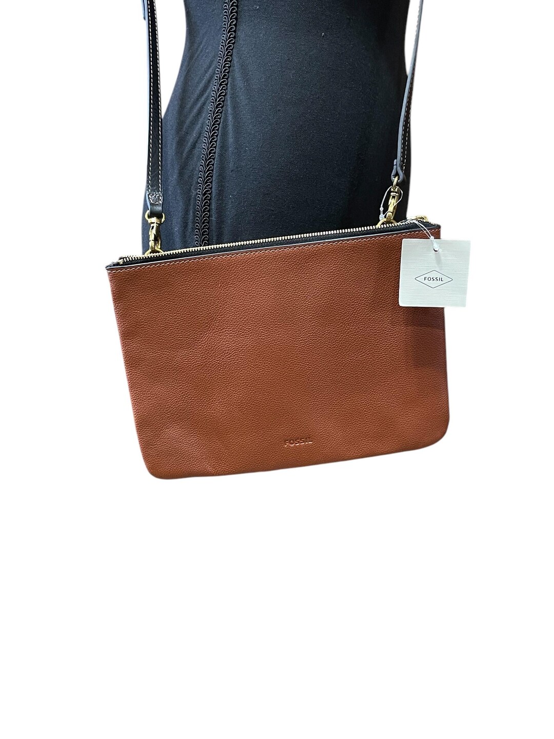 Fossil Devon Double Zip Crossbody Purse Black Brown Leather ZB1827015 ...