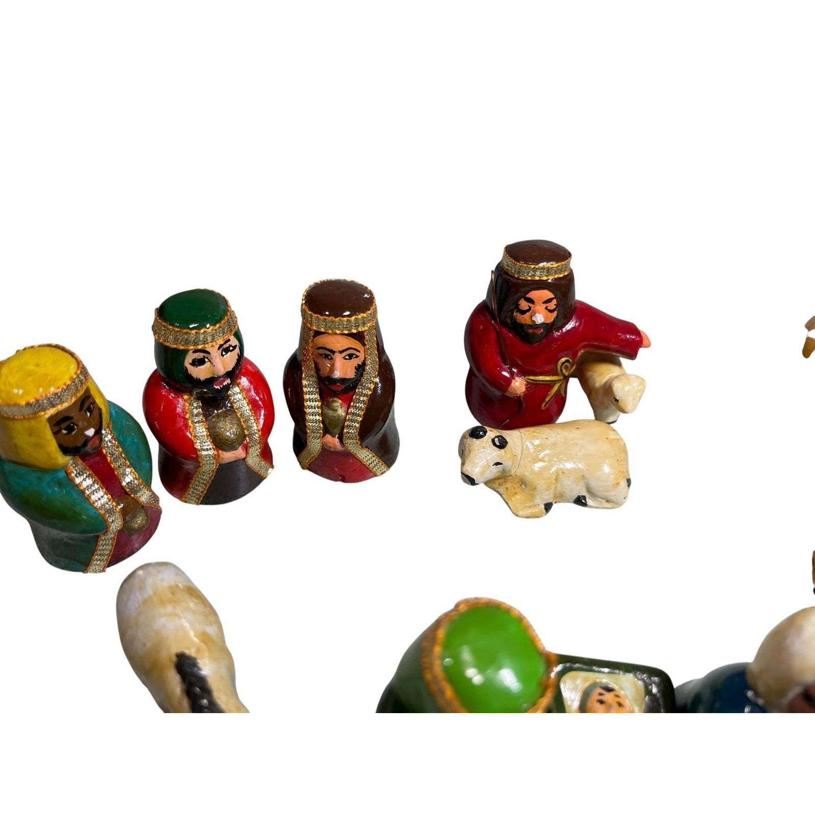 Handmade Nativity Set Mexican Hand Painted Small Set of 14 Vintage Folk ...