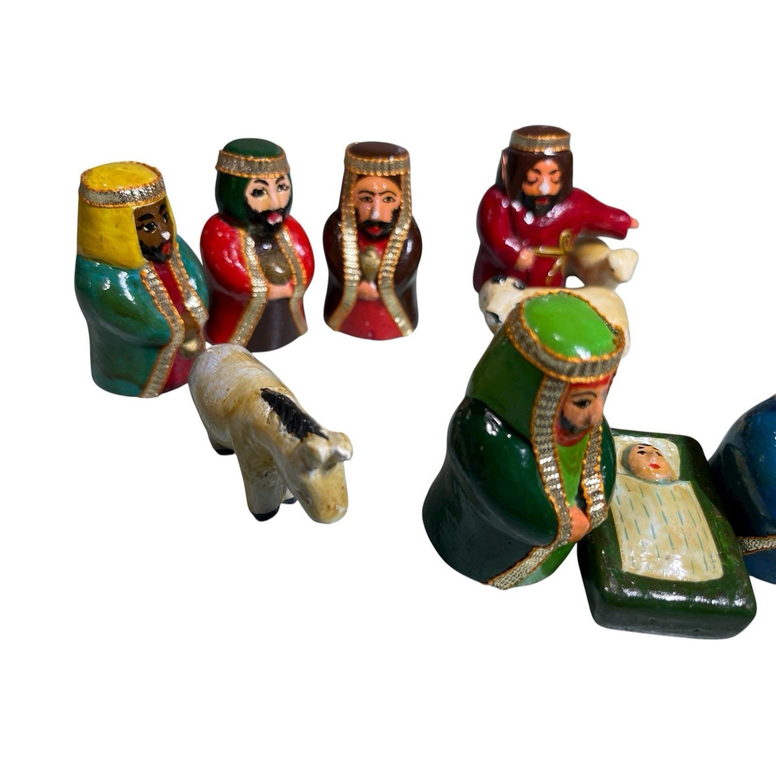 Handmade Nativity Set Mexican Hand Painted Small Set of 14 Vintage Folk ...