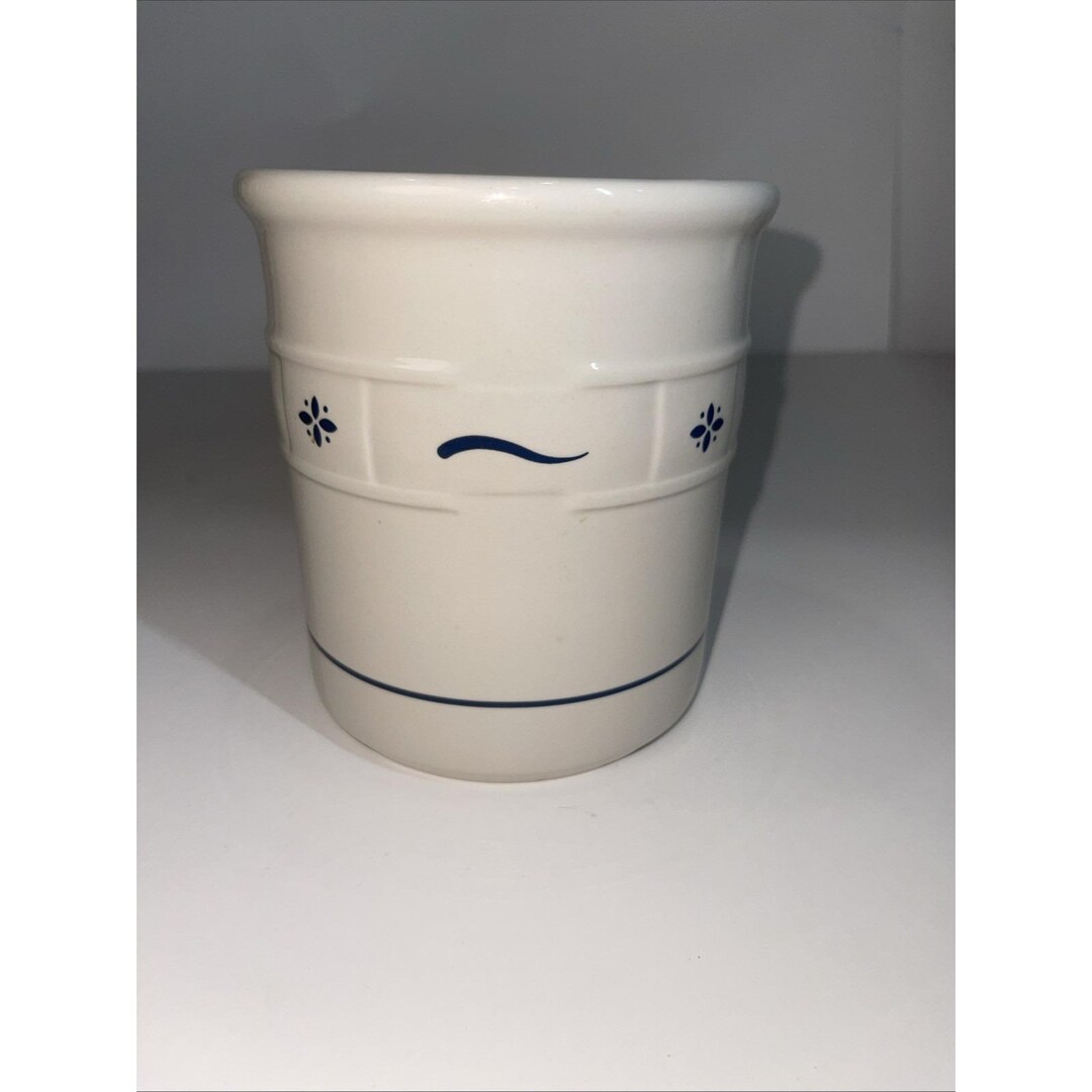 Longaberger Pottery Classic Blue Woven Traditions Utensil Crock Jar ...
