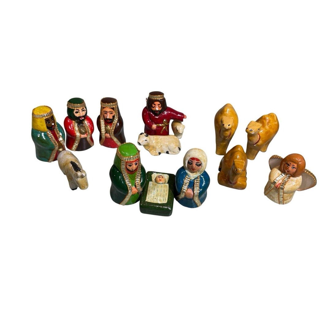 Handmade Nativity Set Mexican Hand Painted Small Set of 14 Vintage Folk ...