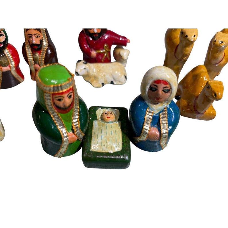 Handmade Nativity Set Mexican Hand Painted Small Set of 14 Vintage Folk ...