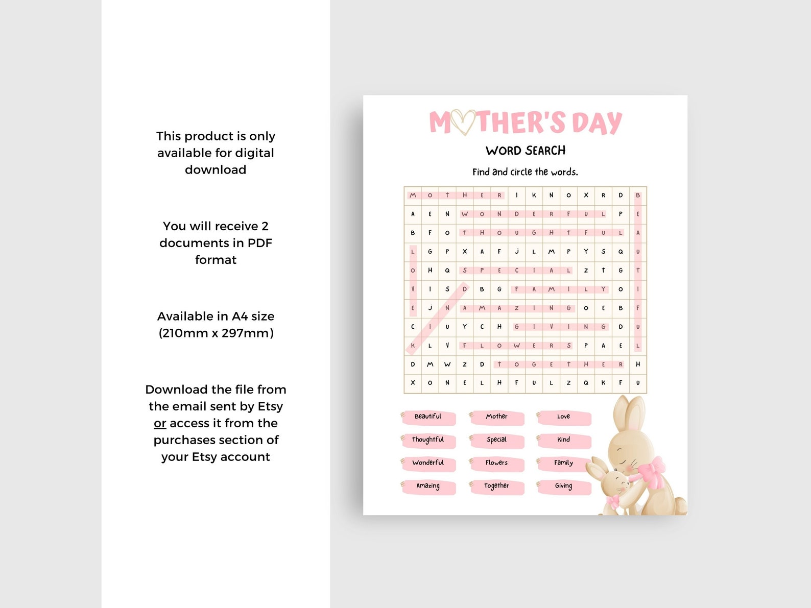 Mother's Day Word Search, Mother's Day Activity, Mother's Day Printable ...