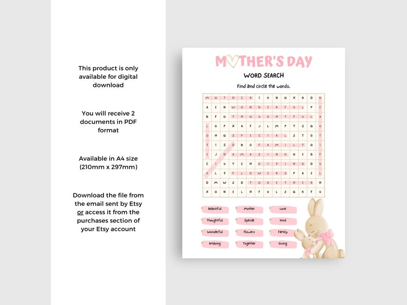 Mother's Day Word Search, Mother's Day Activity, Mother's Day Printable ...