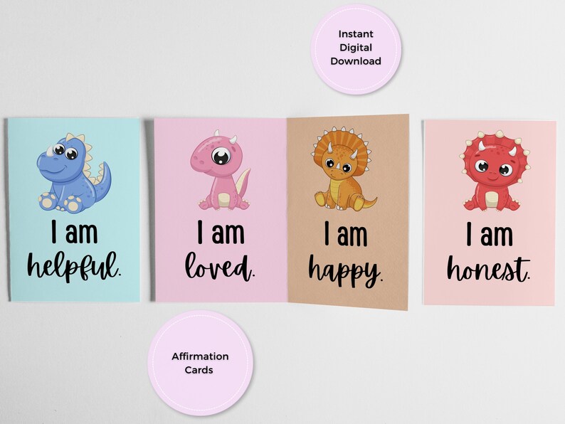 Kids Affirmation Cards, Dinosaur Themed Positive Cards, Daily ...