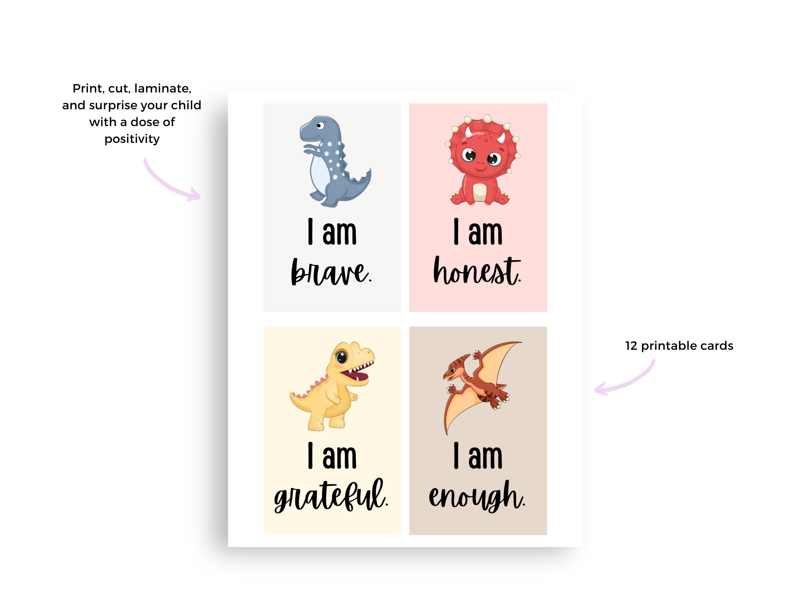 Kids Affirmation Cards, Dinosaur Themed Positive Cards, Daily ...