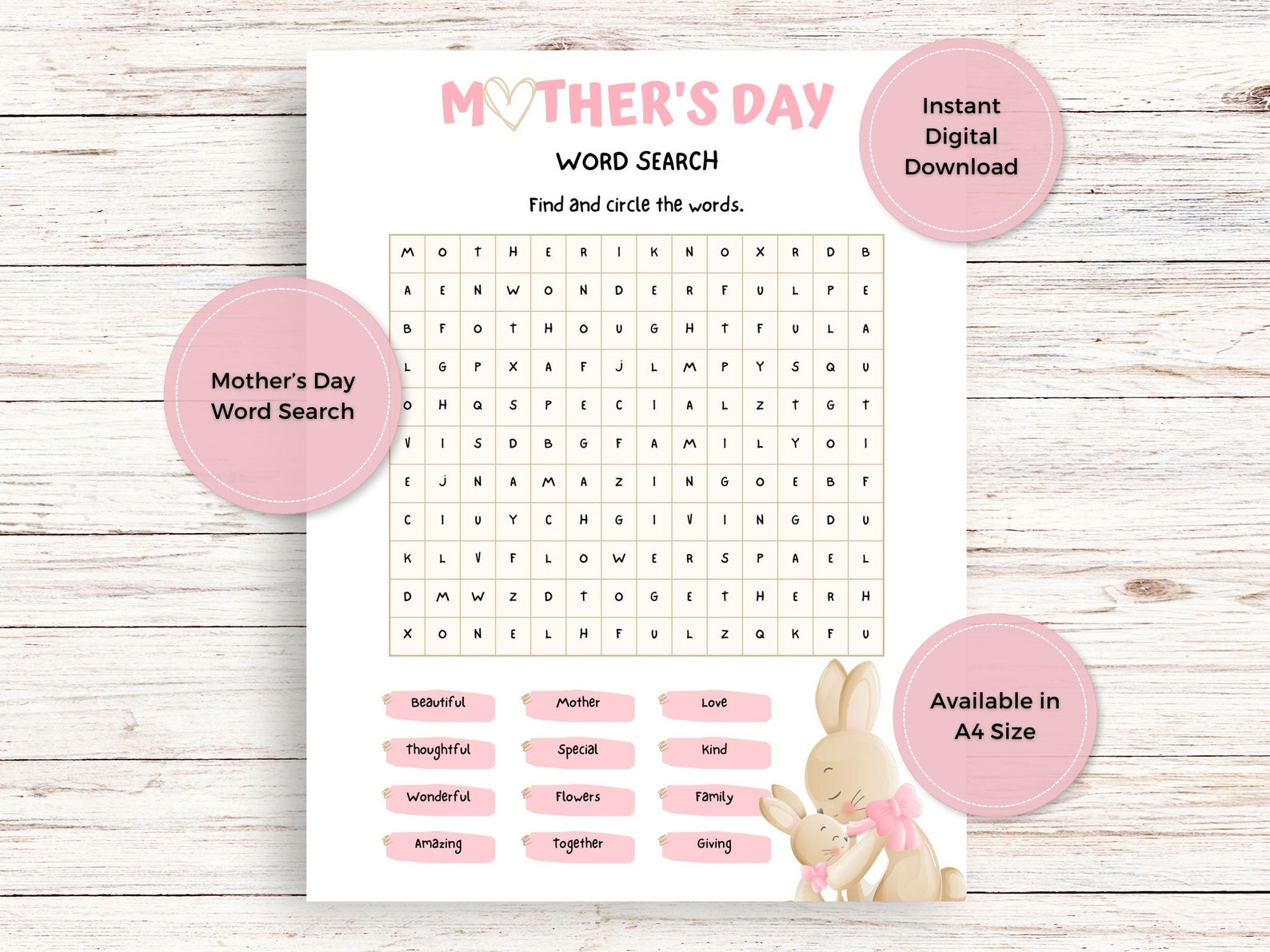 Mother's Day Word Search, Mother's Day Activity, Mother's Day Printable ...