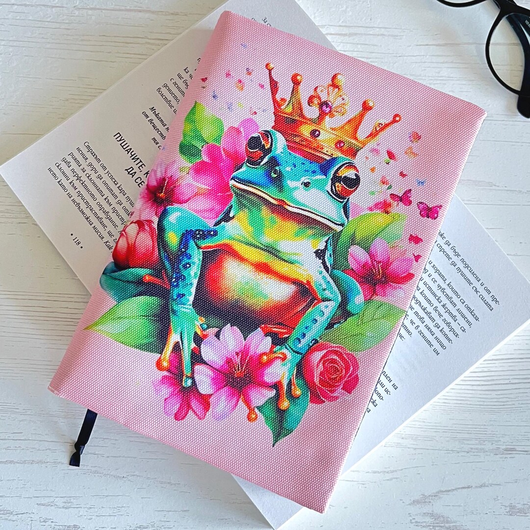 Funny Book Cover, Flowered Frog Tiara Book Sleeve, Custom Size Book ...