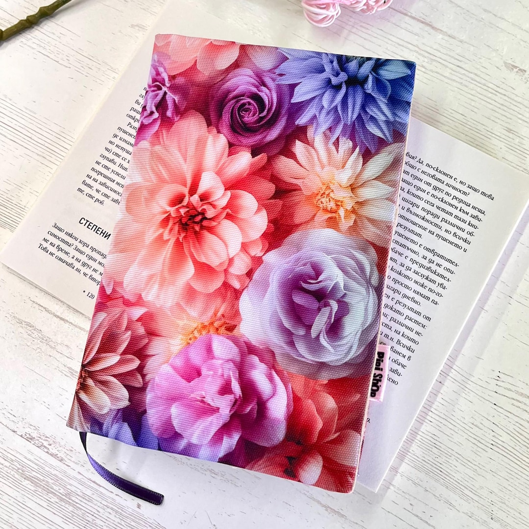 3D Flowers Book Cover, Pink Flowers Book Sleeve, Custom Size Book ...