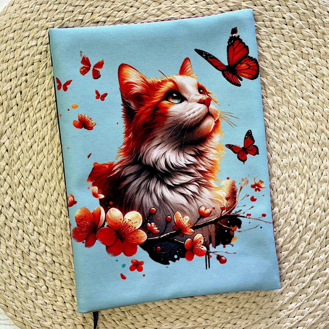 Cat Book Cover, Animal Book Sleeve, Custom Size Book Jacket, Book ...