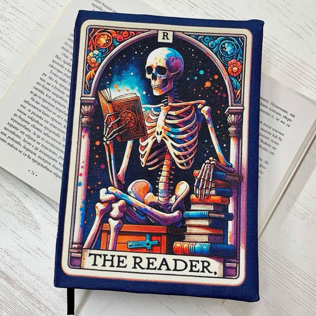 The Reader Tarot Card Book Cover, Skull Book Sleeve, Custom Size Book ...