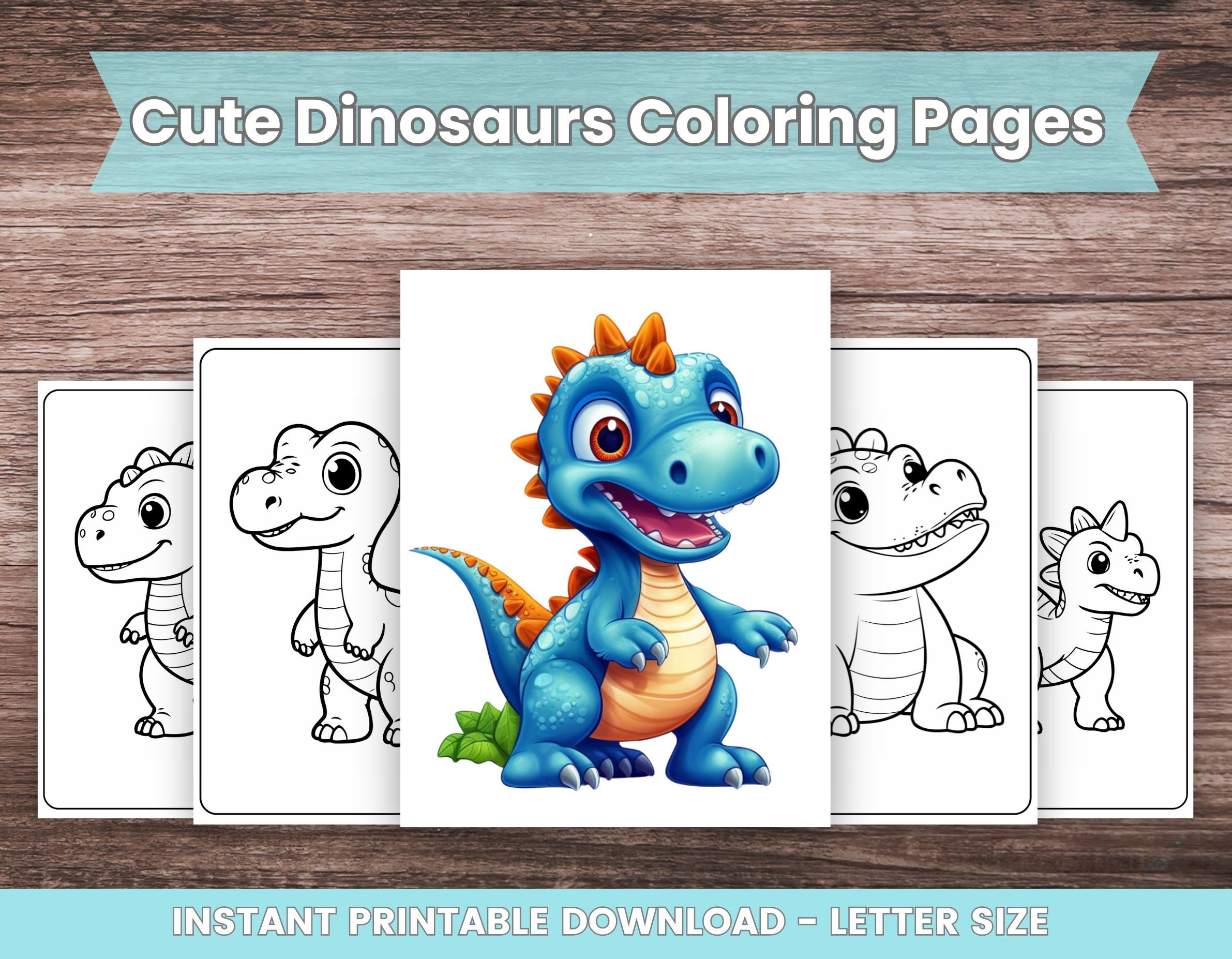 60 Cute Dinosaurs Coloring Pages for Kids ,toddlers Coloring Book,easy ...