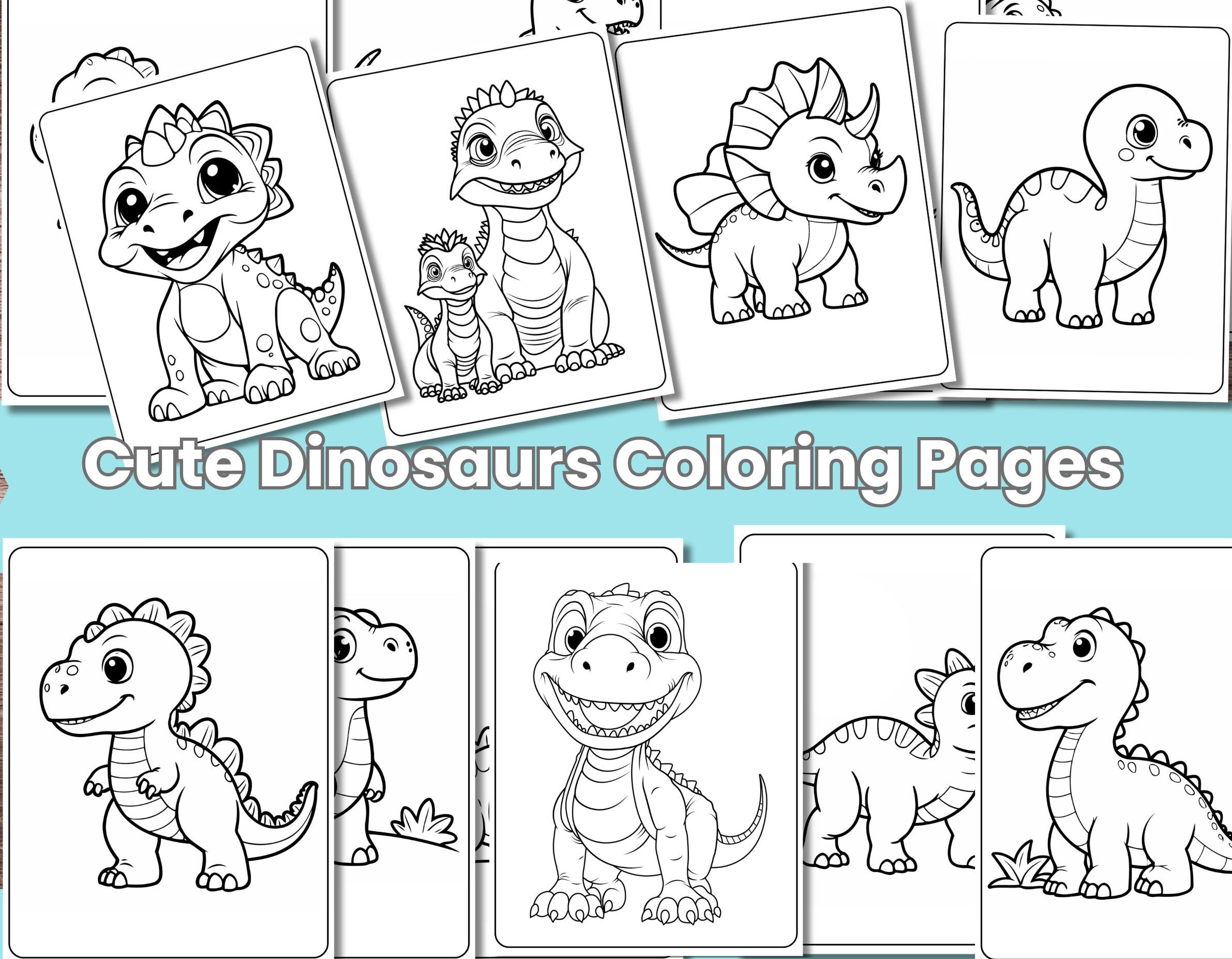 60 Cute Dinosaurs Coloring Pages for Kids ,toddlers Coloring Book,easy ...