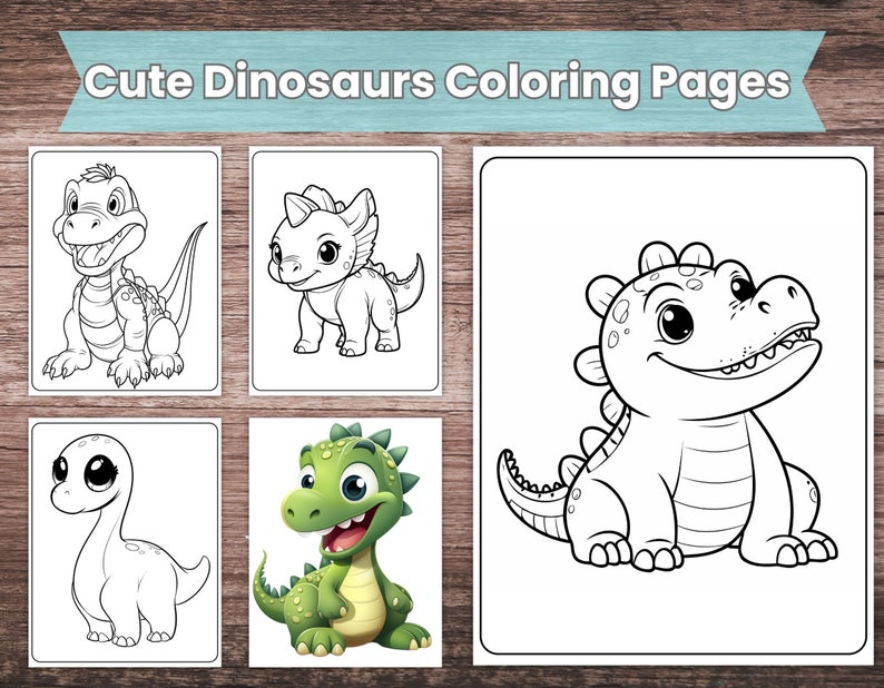 60 Cute Dinosaurs Coloring Pages for Kids ,toddlers Coloring Book,easy ...