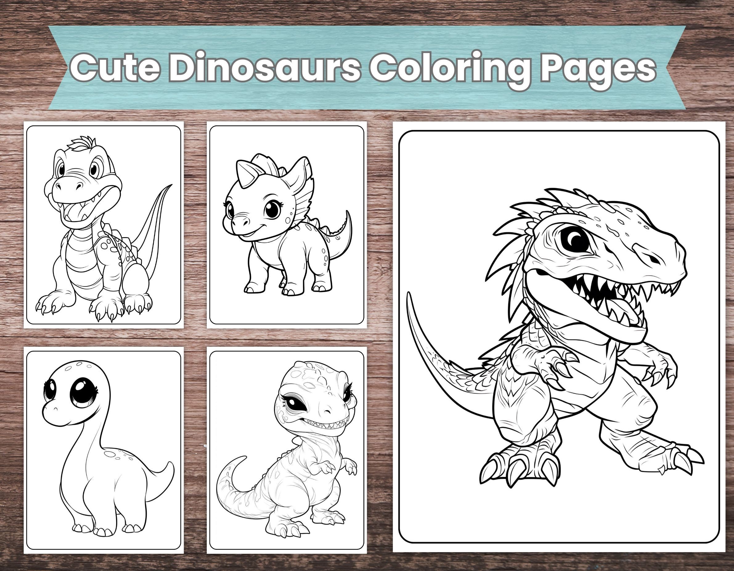 60 Cute Dinosaurs Coloring Pages for Kids ,toddlers Coloring Book,easy ...