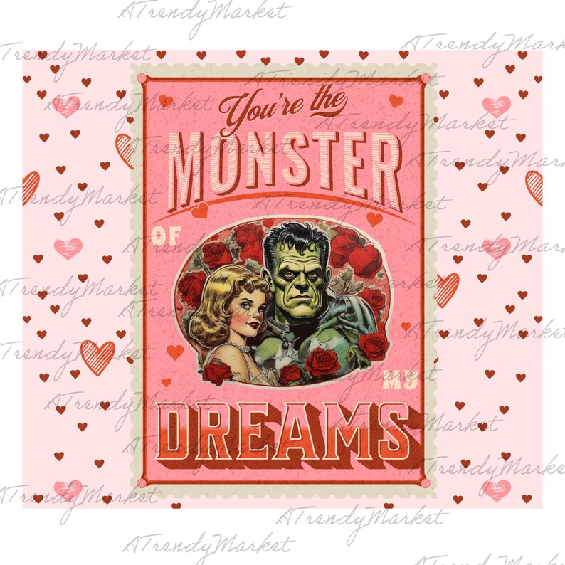 Frankenstein Valentine 20oz Tumbler Wrap: Retro Monster Love (PNG ...