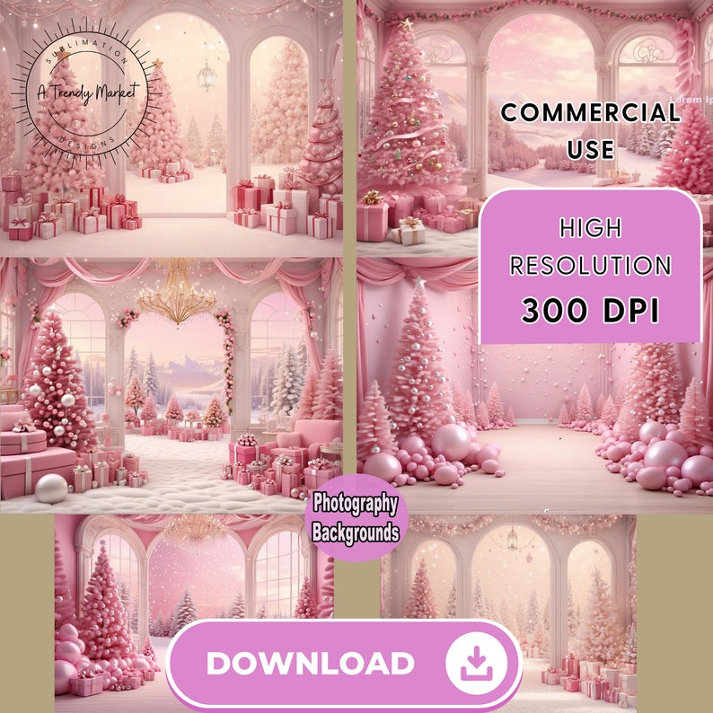 Pink Christmas Digital Backdrop Bundle Winter Wonderland Backdrop Pink ...