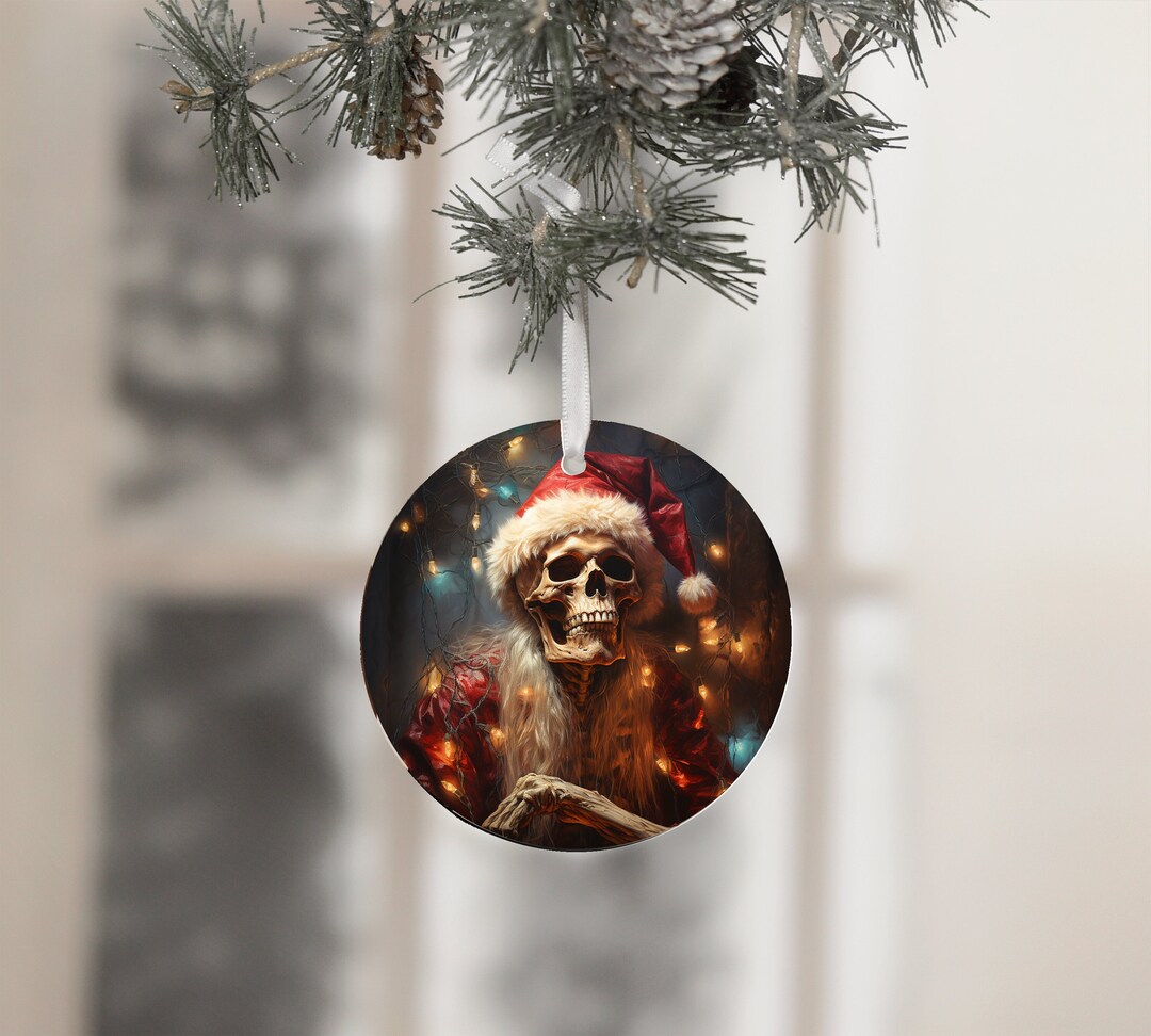 Skeleton Santa Ornament PNG, Christmas PNG Stocking Stuffer, DIY Round ...