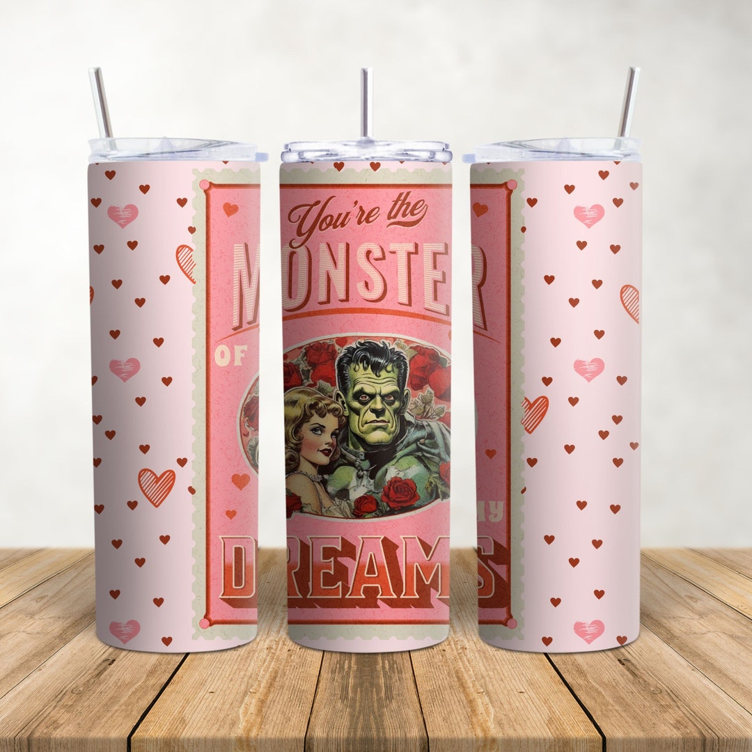 Frankenstein Valentine 20oz Tumbler Wrap: Retro Monster Love (PNG ...
