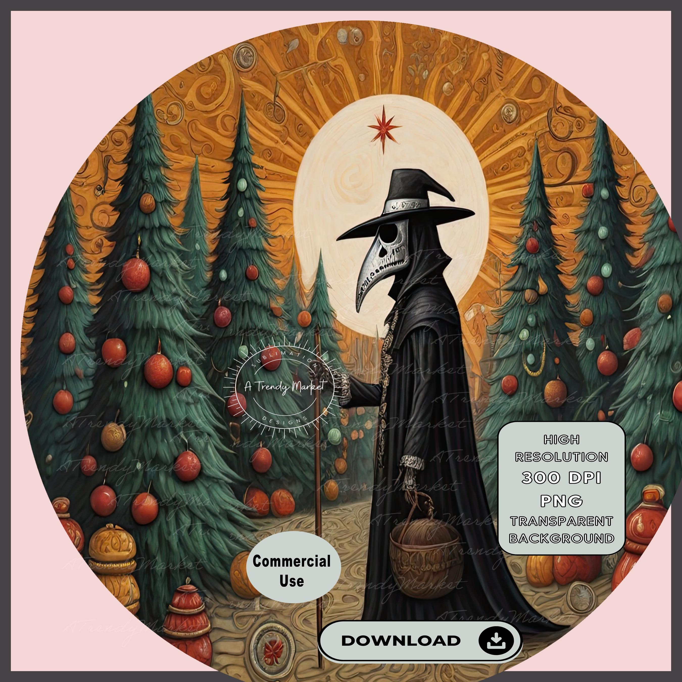 Plague Doctor PNG for Round Christmas Ornament Sublimation, Instant ...
