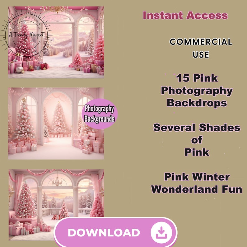 Pink Christmas Digital Backdrop Bundle Winter Wonderland Backdrop Pink ...