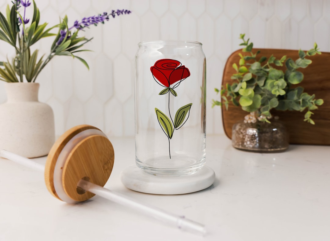 Red Rose - 16 Oz Sipper Glass Beer Can - Iced and Hot Coffee Tea ...